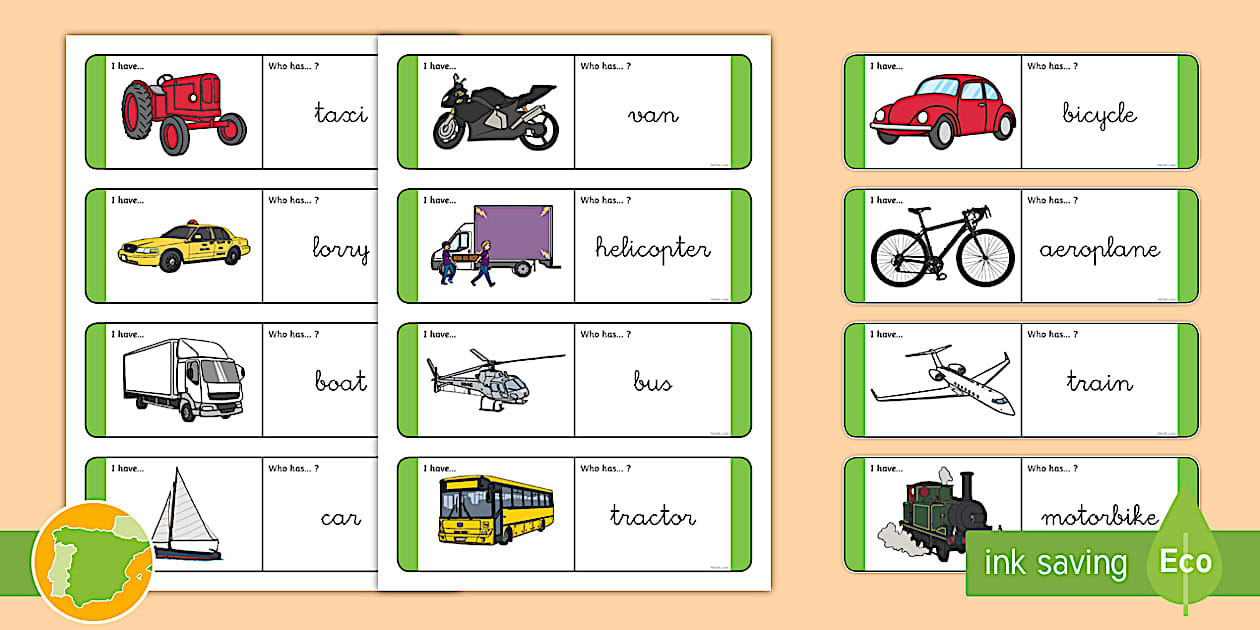 A1 Tarjetas de buscar y emparejar: Los transportes en inglés