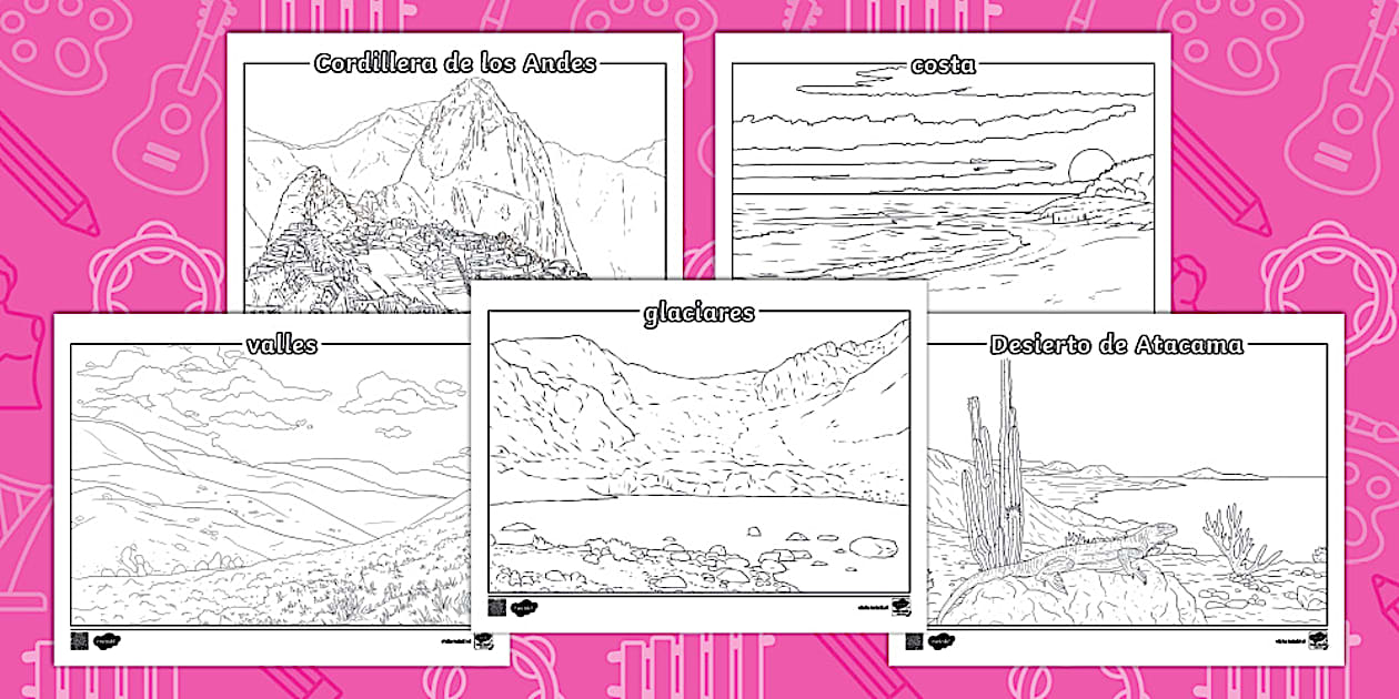 Hojas de colorear: Formas del Relieve en Chile - Twinkl