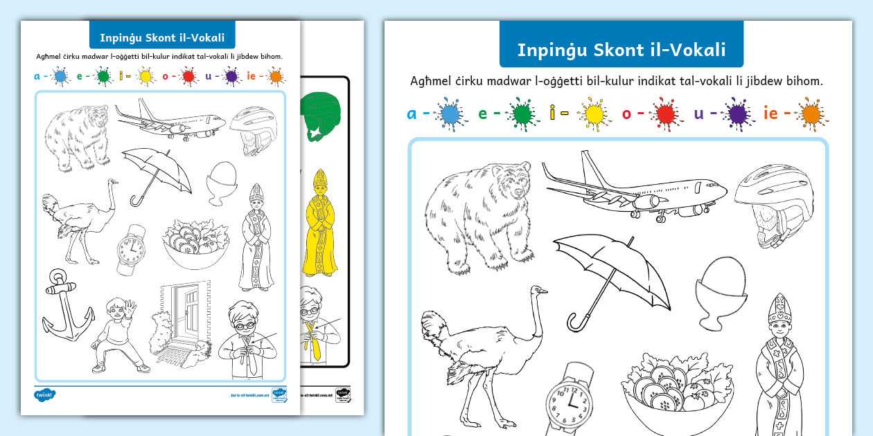Karta tat-Taħriġ: Inpinġu Skont il-Vokali - Twinkl