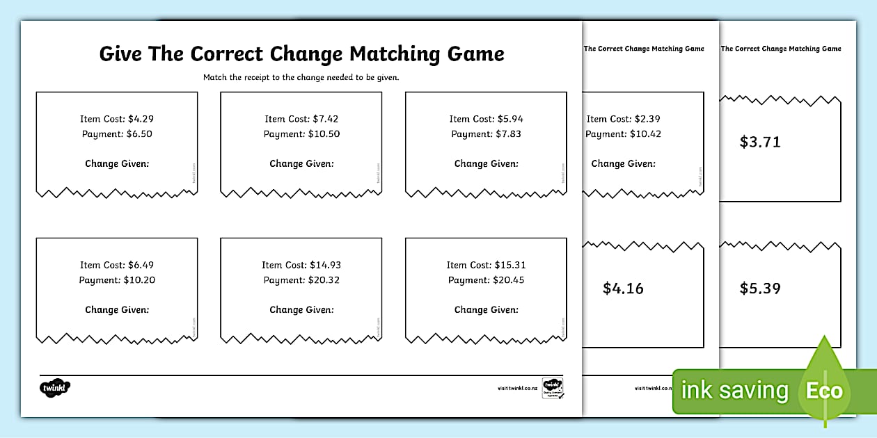 Subtracting Decimal Numbers - Money Matching Game - Twinkl