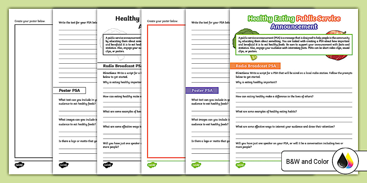 Healthy Eating Public Service Announcement Worksheet