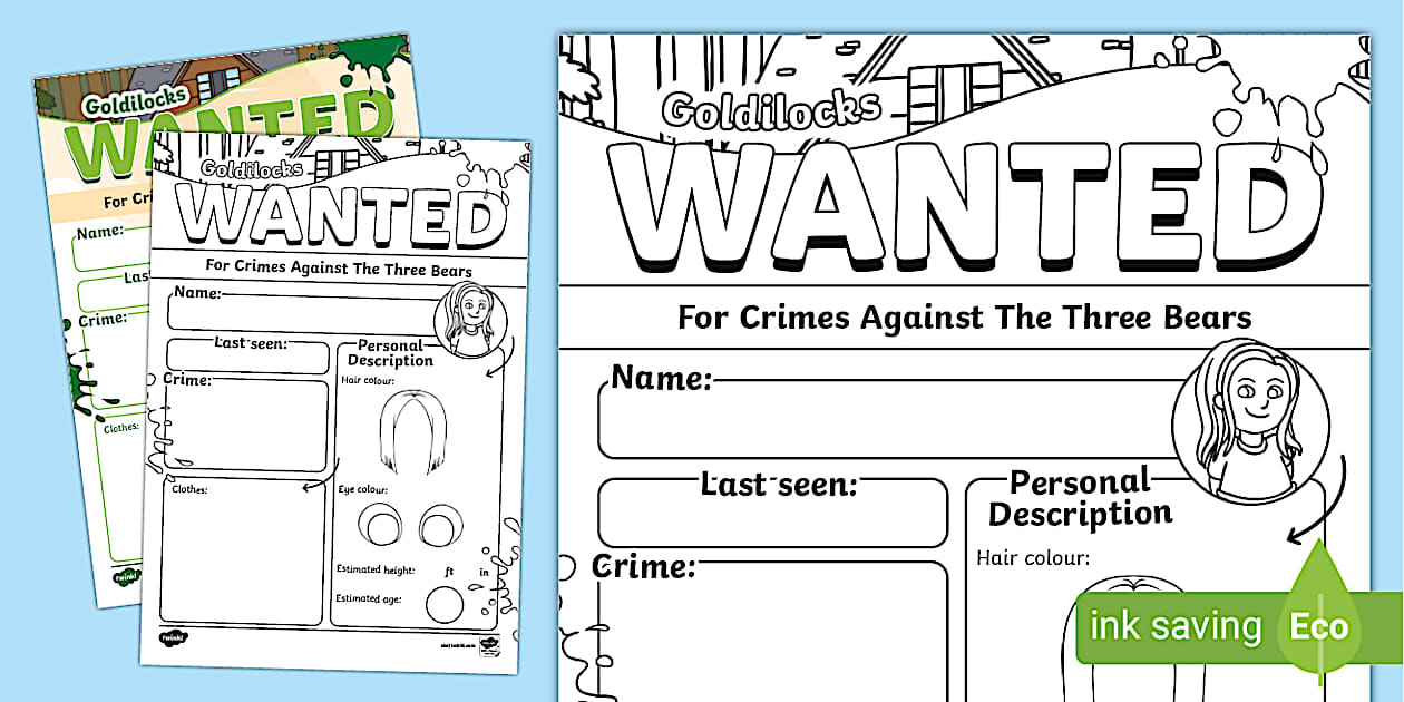 Goldilocks Wanted Poster Worksheet