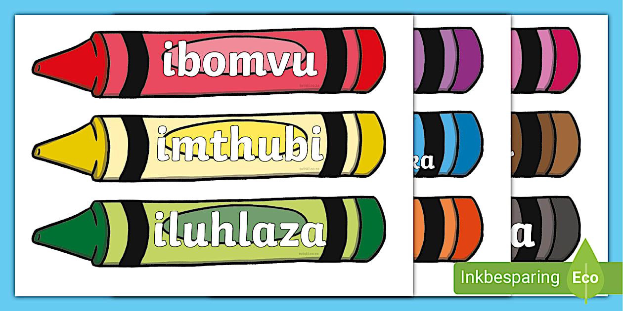 Amagama emibala kwiiCrayons - Word Cards