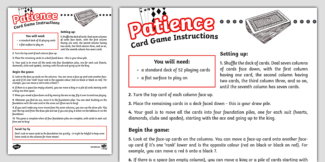 Patience Game Instructions (teacher made) - Twinkl