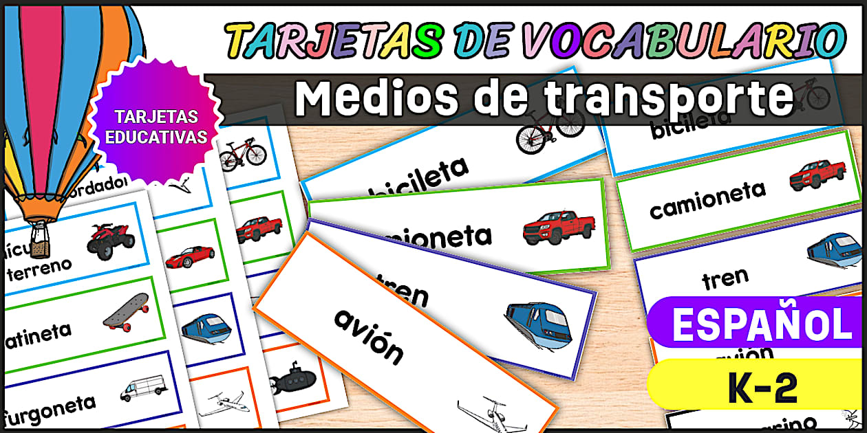 Tarjetas de vocabulari para: Medios de transporte - Twinkl