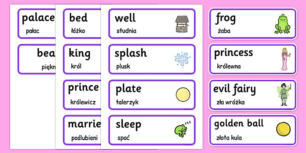 The Frog Prince Word Cards Polish Translation (teacher made)