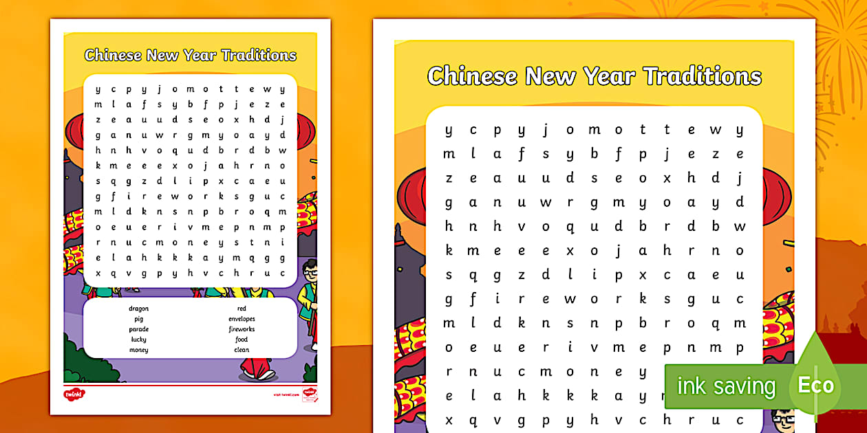 Chinese New Year Traditions Word Search (teacher made)