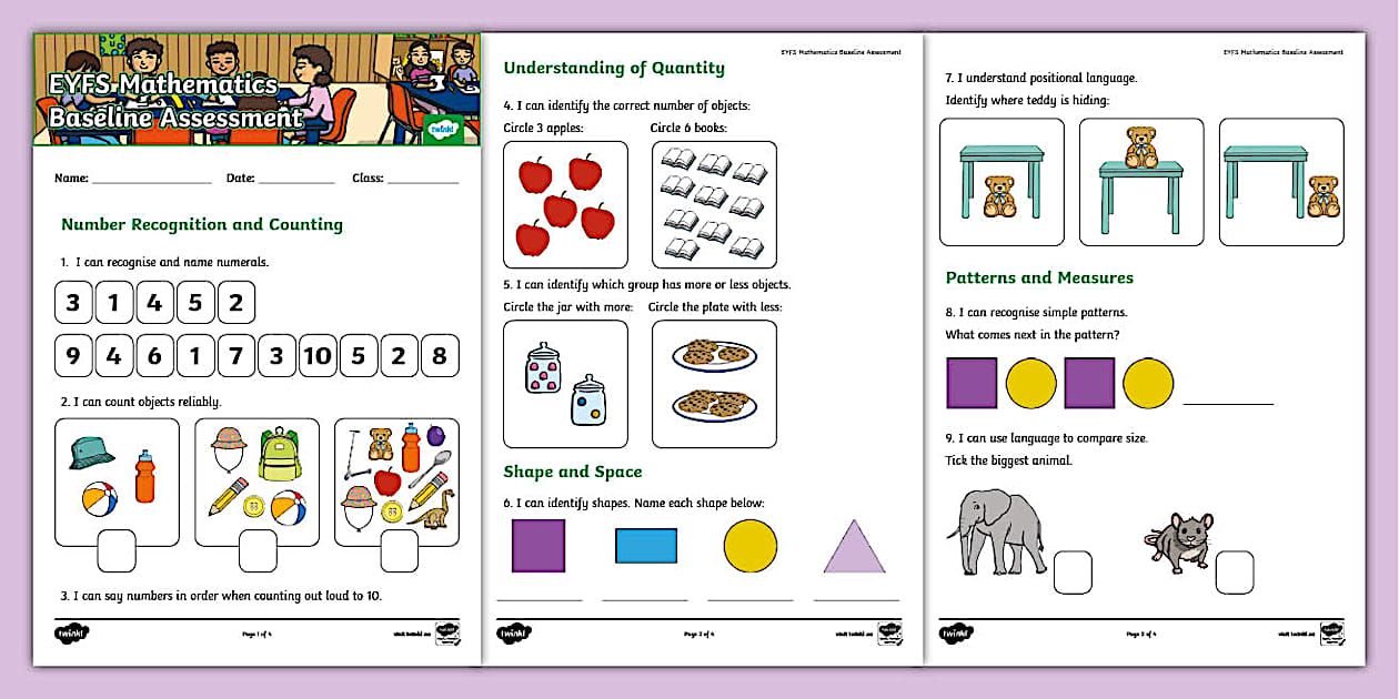 Kindergarten Maths Baseline Assessment Resource - Twinkl