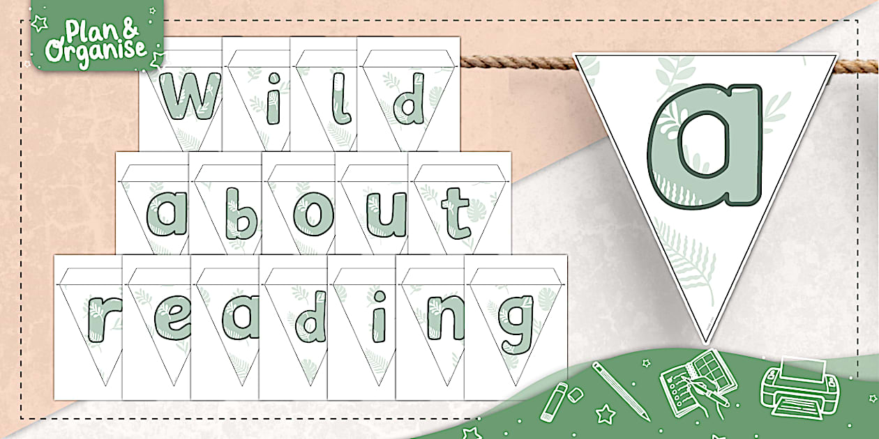 👉 Botanical Theme Wild About Reading Library Area Bunting Banner