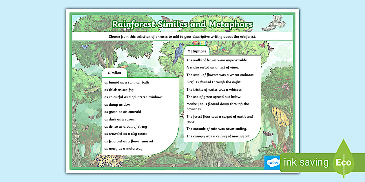 Rainforest Similes and Metaphors Word Mat - KS2 - Writing