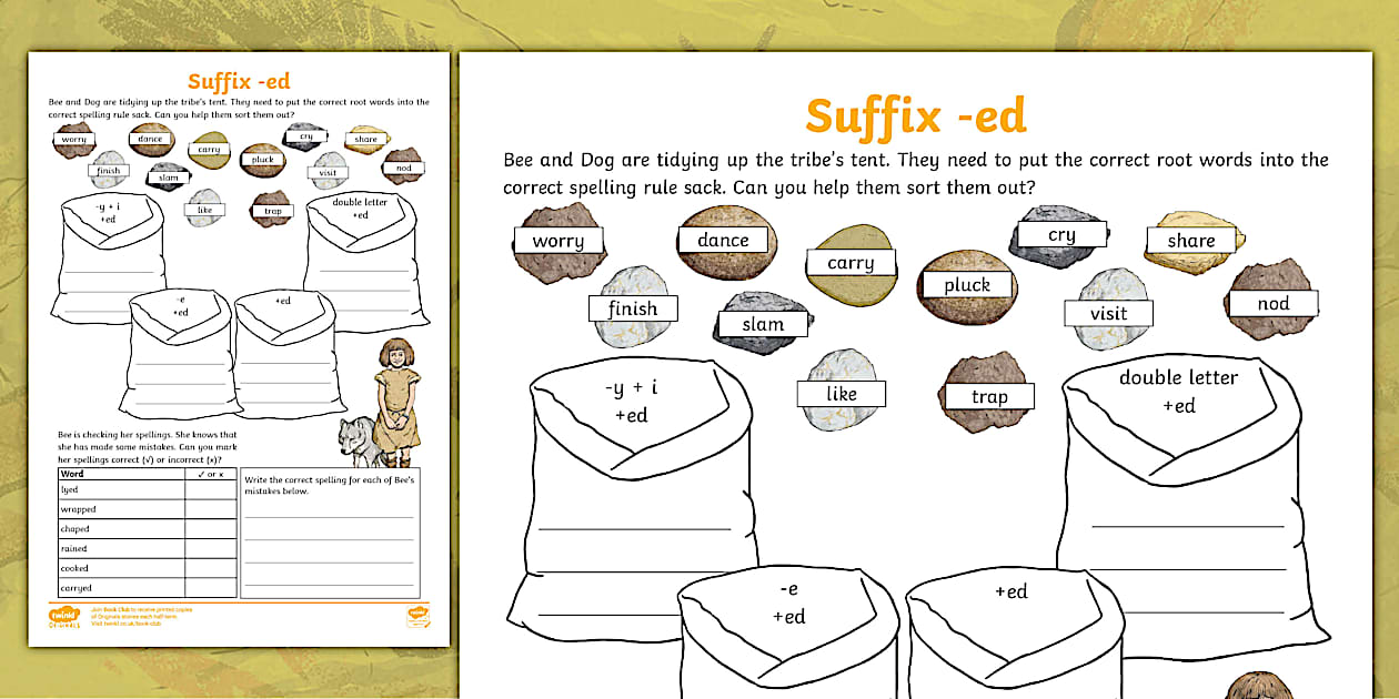 KS2 Stone Age Adding Suffix -ed Worksheet - Twinkl