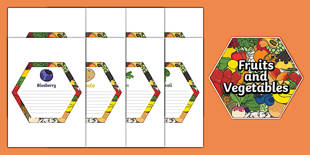 Fruit and Vegetables Hexagon Display Shapes - Twinkl