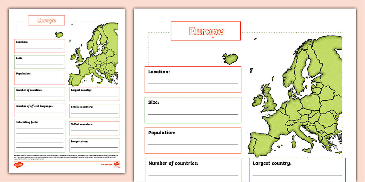 Europe Fact File Template, All About Europe - Twinkl