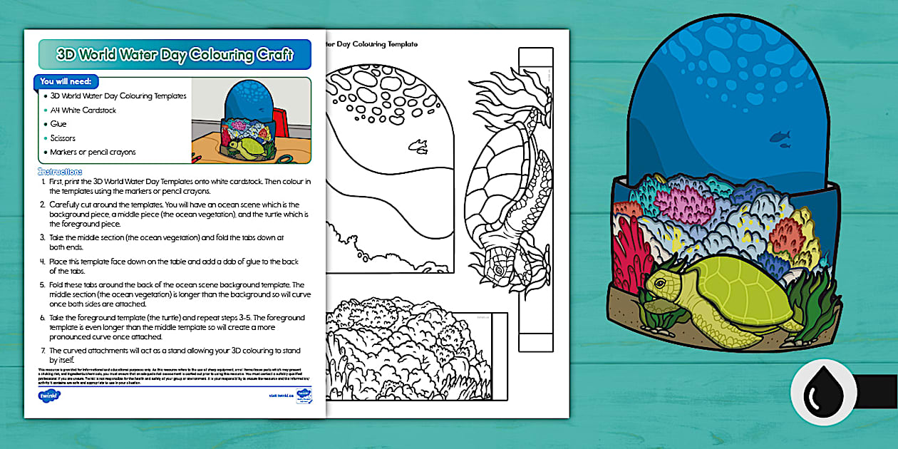 3D World Water Day Colouring Craft