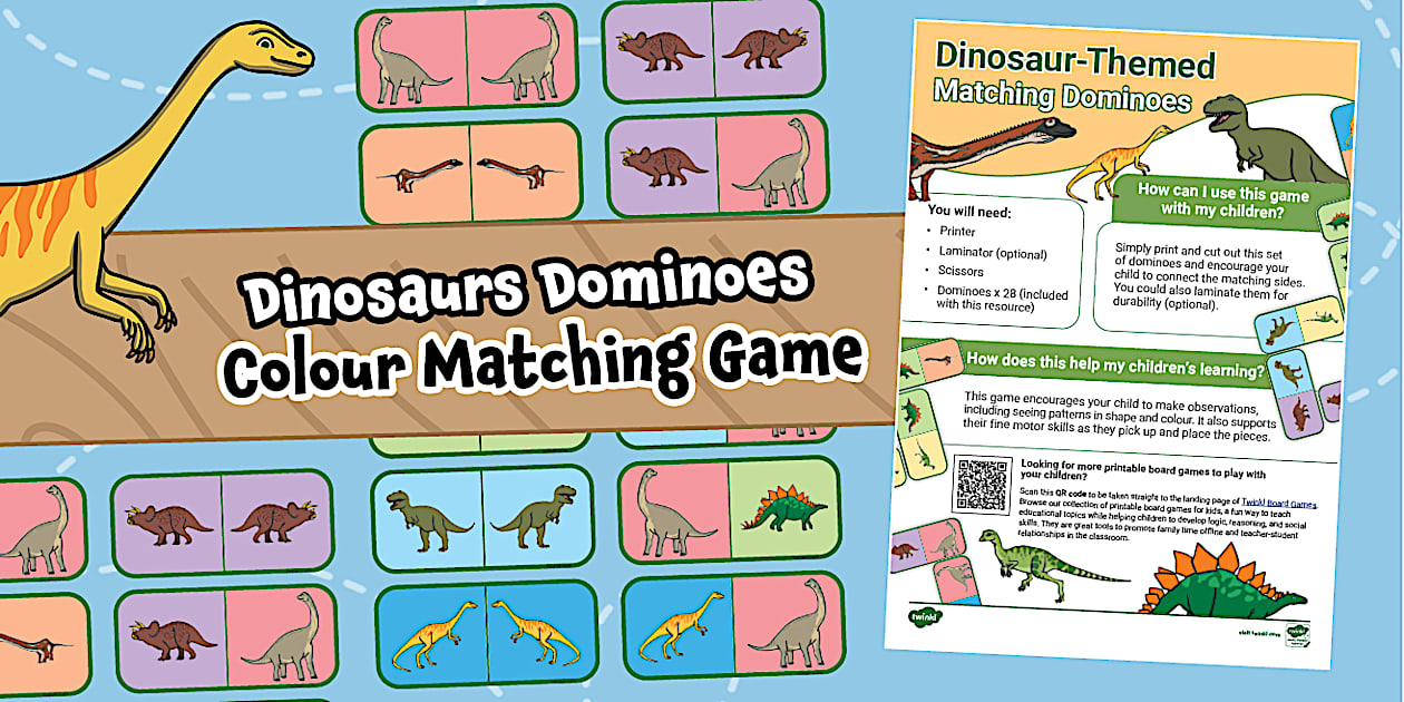 Dinosaurs Dominoes Colour Matching Game - KS1 - Twinkl