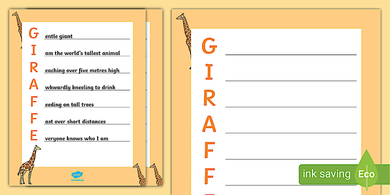 Giraffes Acrostic Poem Example - KS1 Poetry - Acrostics