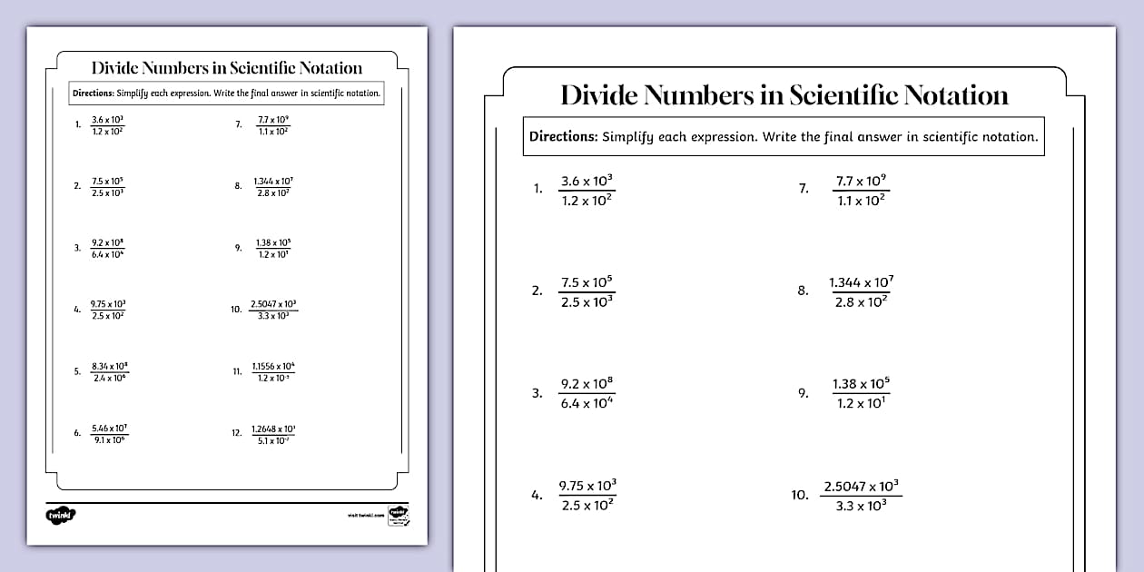 Eighth Grade Divide Numbers in Scientific Notation - Twinkl