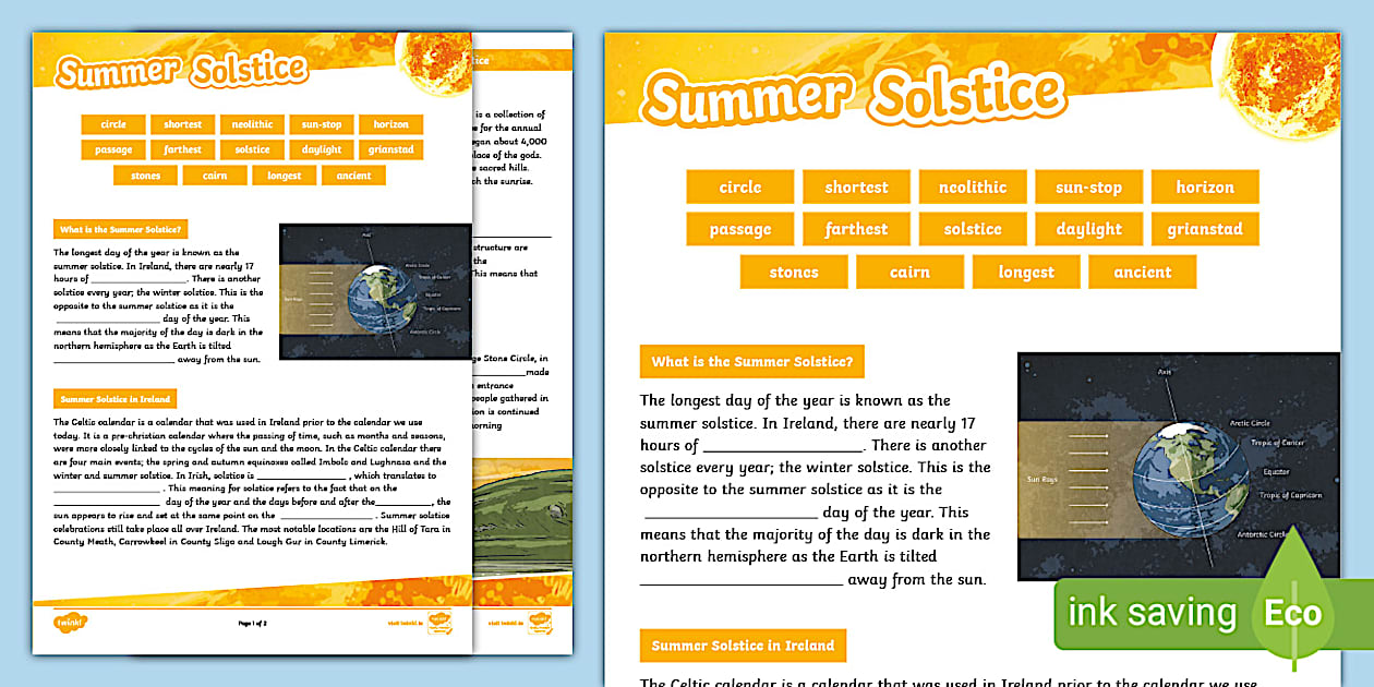 Summer Solstice (Cloze Procedure) (teacher made) - Twinkl