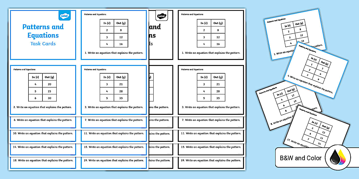 Patterns and Equations Task Cards for 3rd-5th Grade - Twinkl