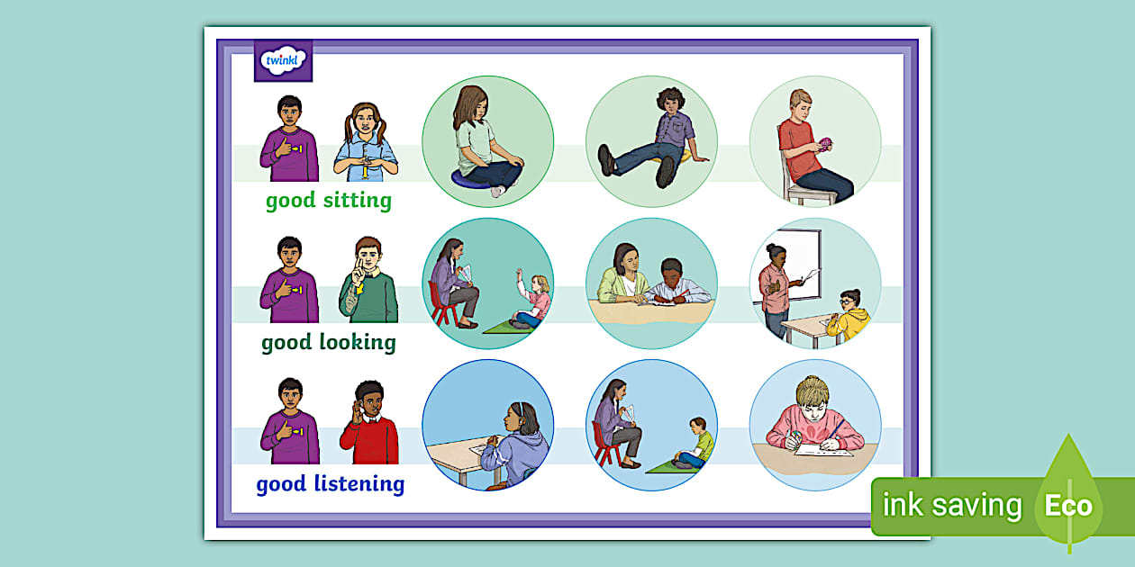 Good Sitting, Good Looking, Good Listening BSL Display Poster
