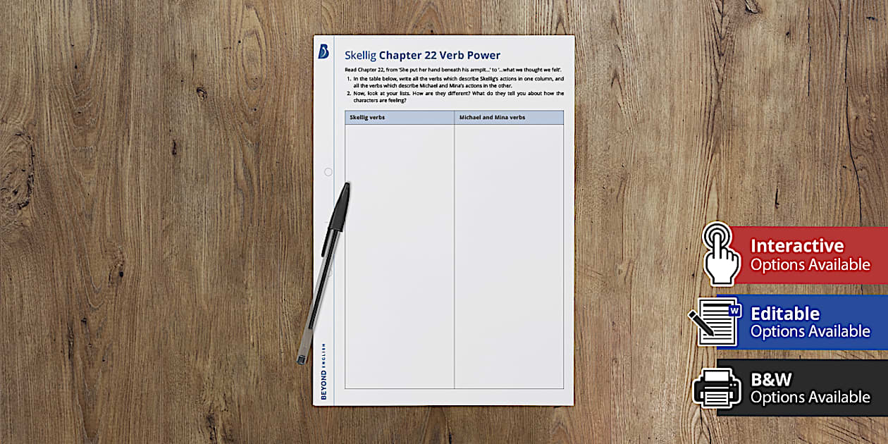 Skellig Chapter 22 Verb Power! Worksheet (teacher made)