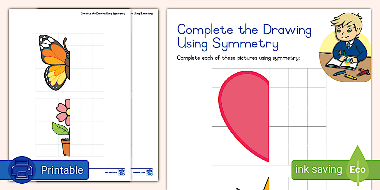 Complete the Drawing Using Symmetry Activity Sheet - Twinkl