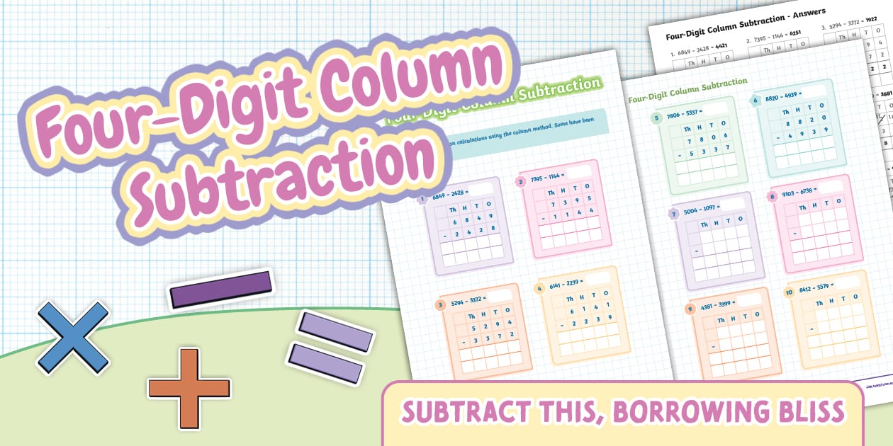 Four-Digit Column Subtraction Worksheet