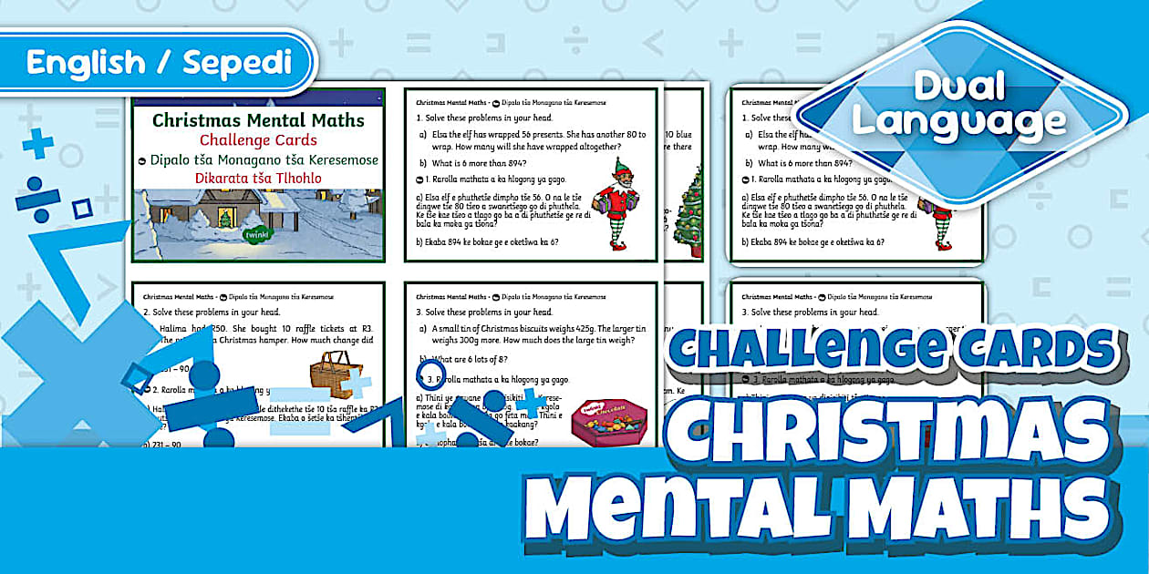 Christmas Mental Maths Challenge Cards - Sepedi