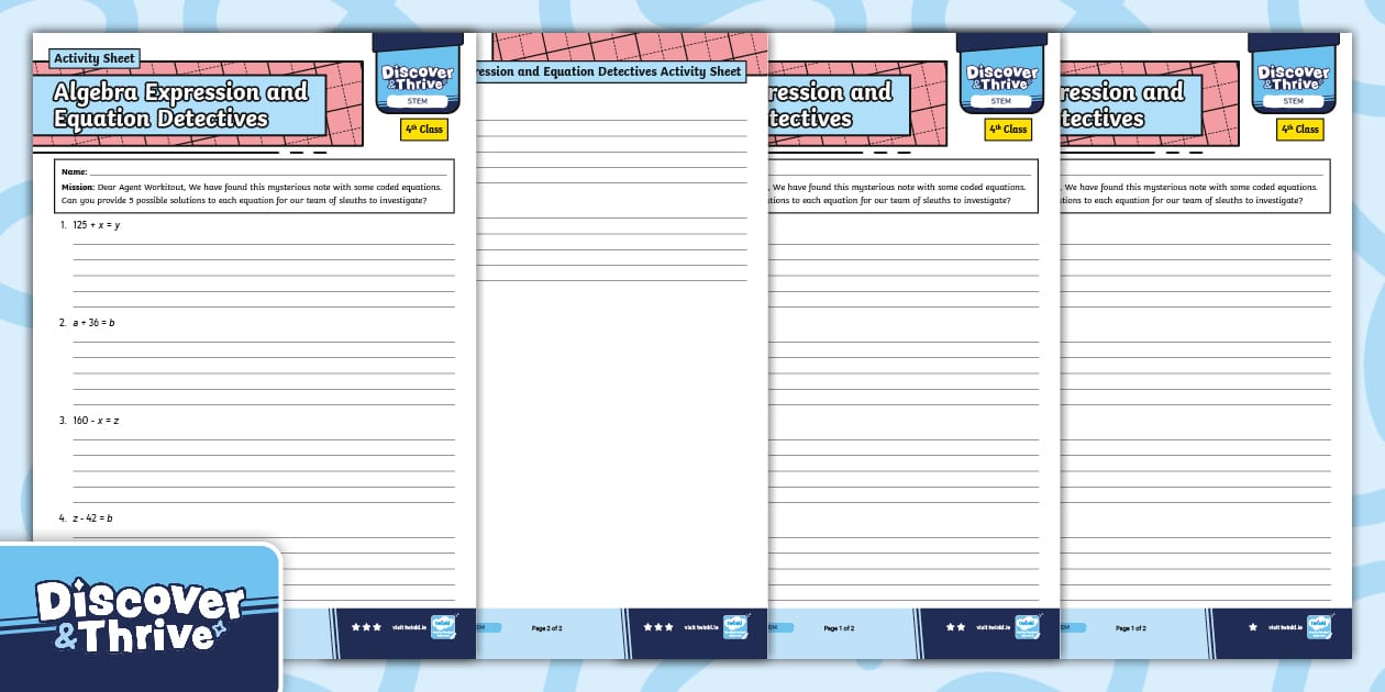 Algebra Equation and Expression Detectives Activity Sheet