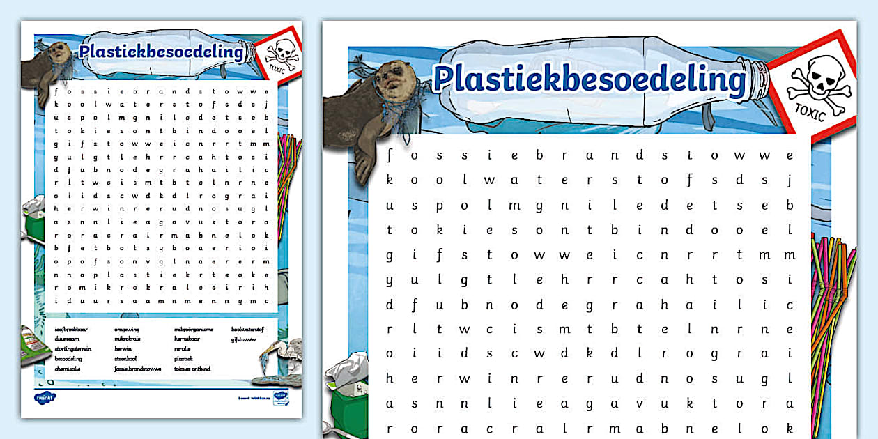 Plastiekbesoedeling Woordsoek (teacher made) - Twinkl