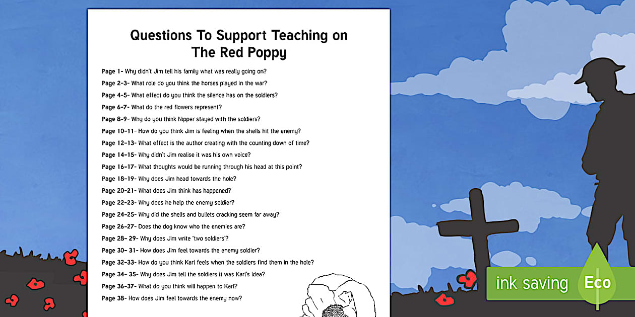 Teacher Questions Display Poster to Support Teaching on The Red Poppy