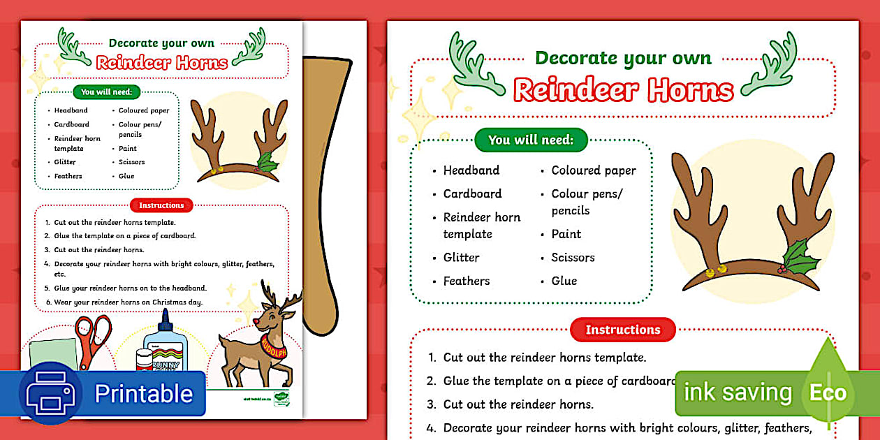 Reindeer Horn Decoration Worksheet - Twinkl South Africa