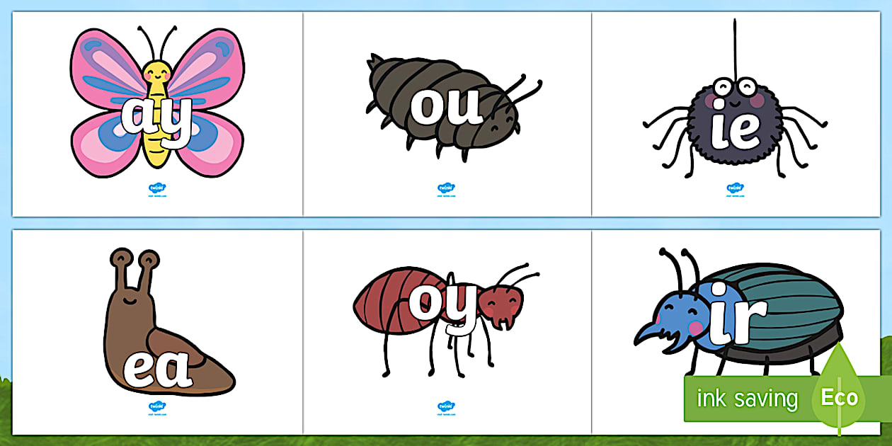 Cursive Phase 5 Phonemes on Minibeasts Cards - Twinkl