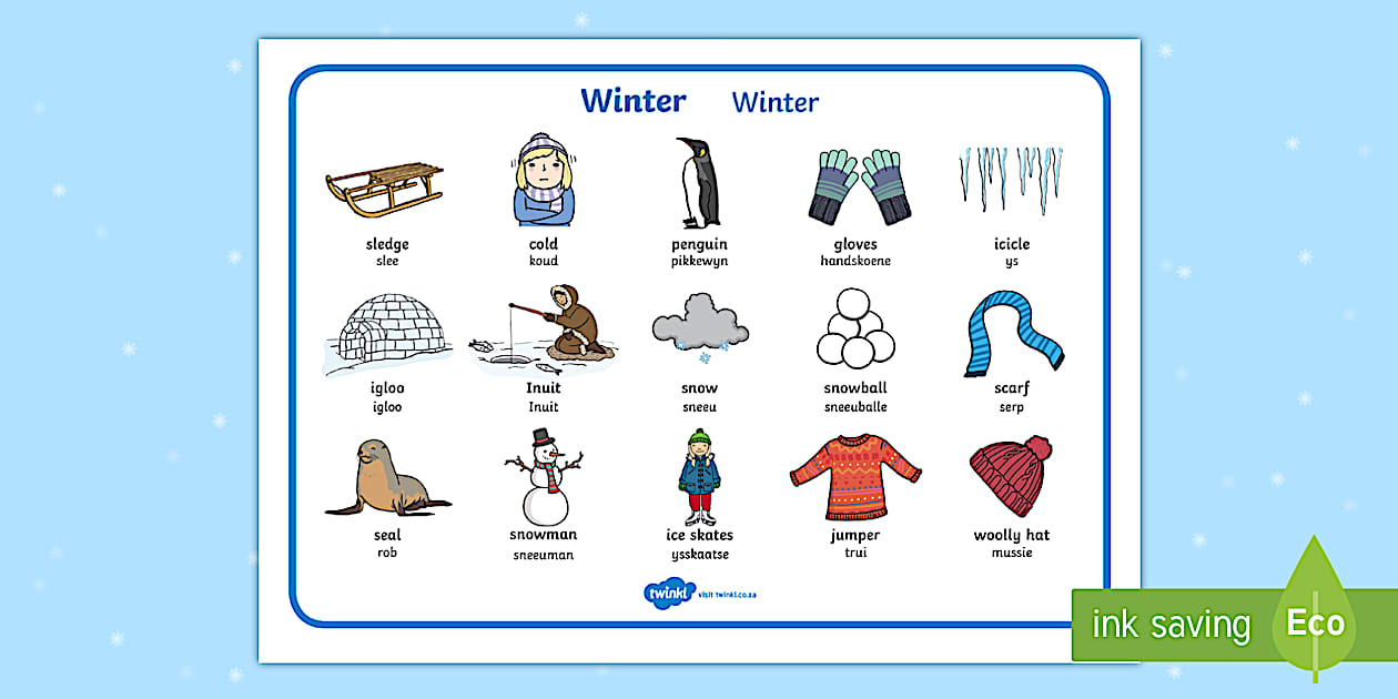 Winter Word Mat English/Afrikaans (teacher made) - Twinkl
