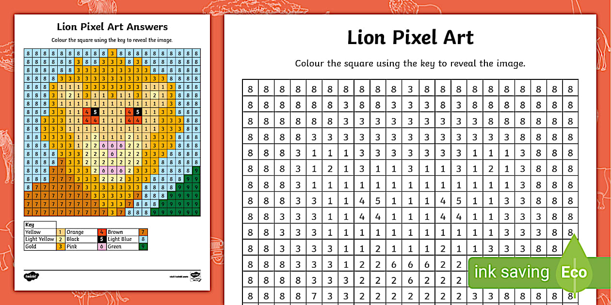 Lion Pixel Art Template (teacher made) - Twinkl