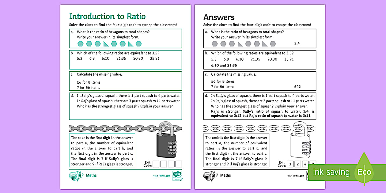 Escape the Room: Introduction to Ratio Challenge Card