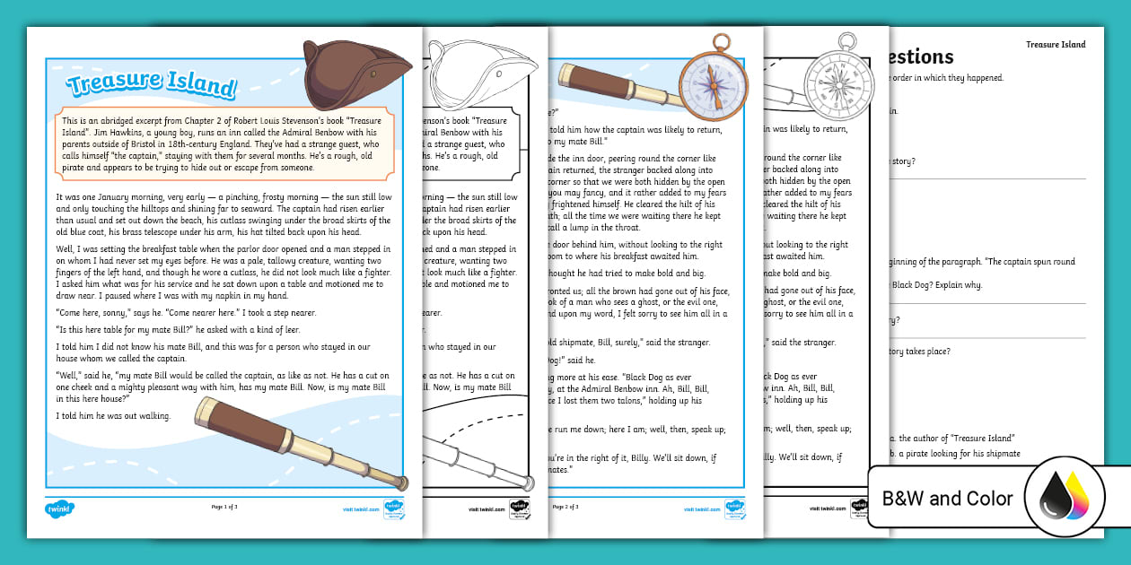 Seventh Grade Treasure Island Reading Worksheet