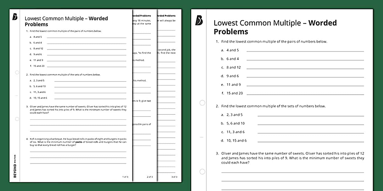 👉 Lowest Common Multiple – Worded Problems - Twinkl