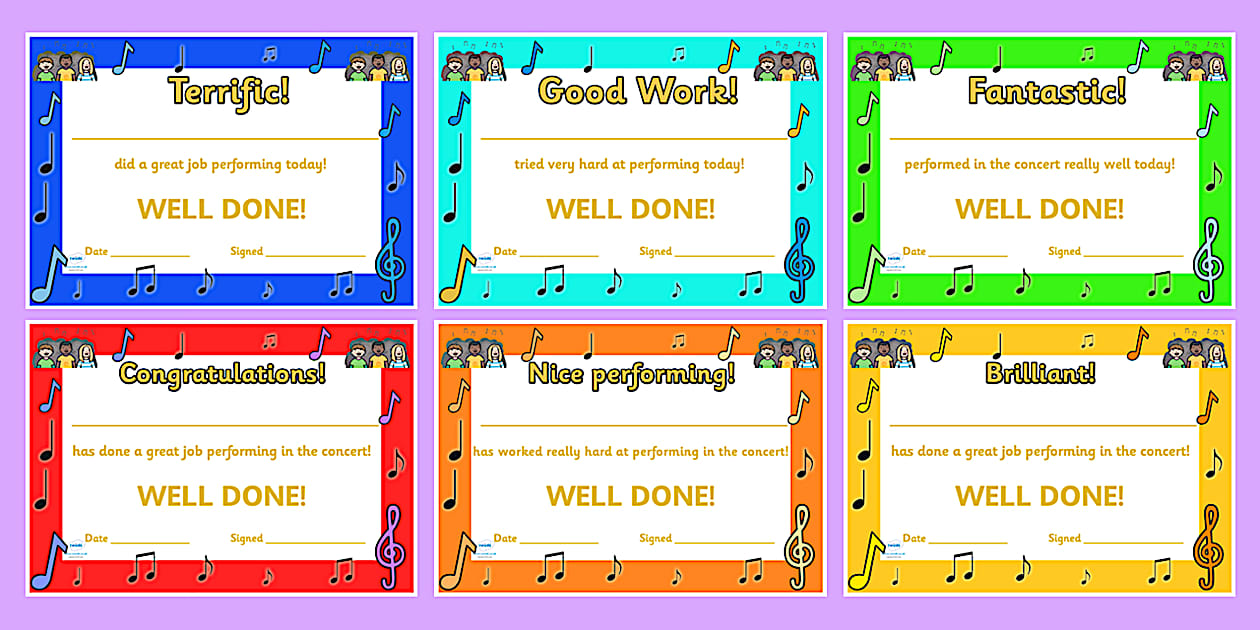 Editable Singing In A Concert Certificates (teacher made)