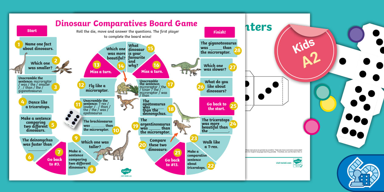 ESL Dinosaur Comparatives Board Game for Kids (Teacher-Made)