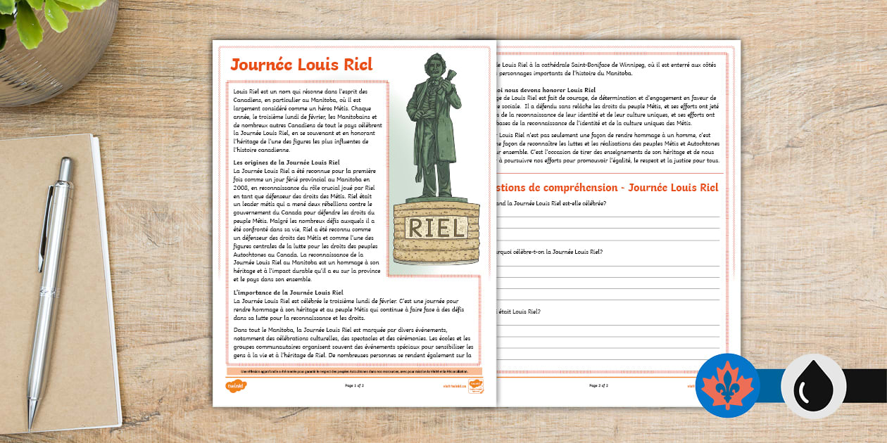 FREE! - All about Louis Riel Day Reading Comprehension Primary French