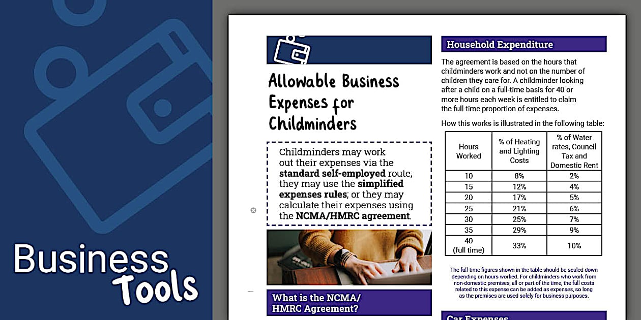 Allowable Business Expenses for Childminders Info Sheet