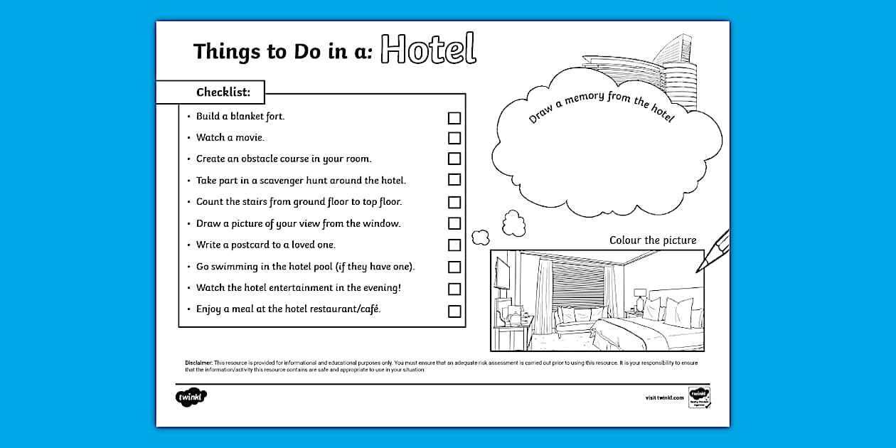 Things to Do in a Hotel Checklist Activity - Twinkl