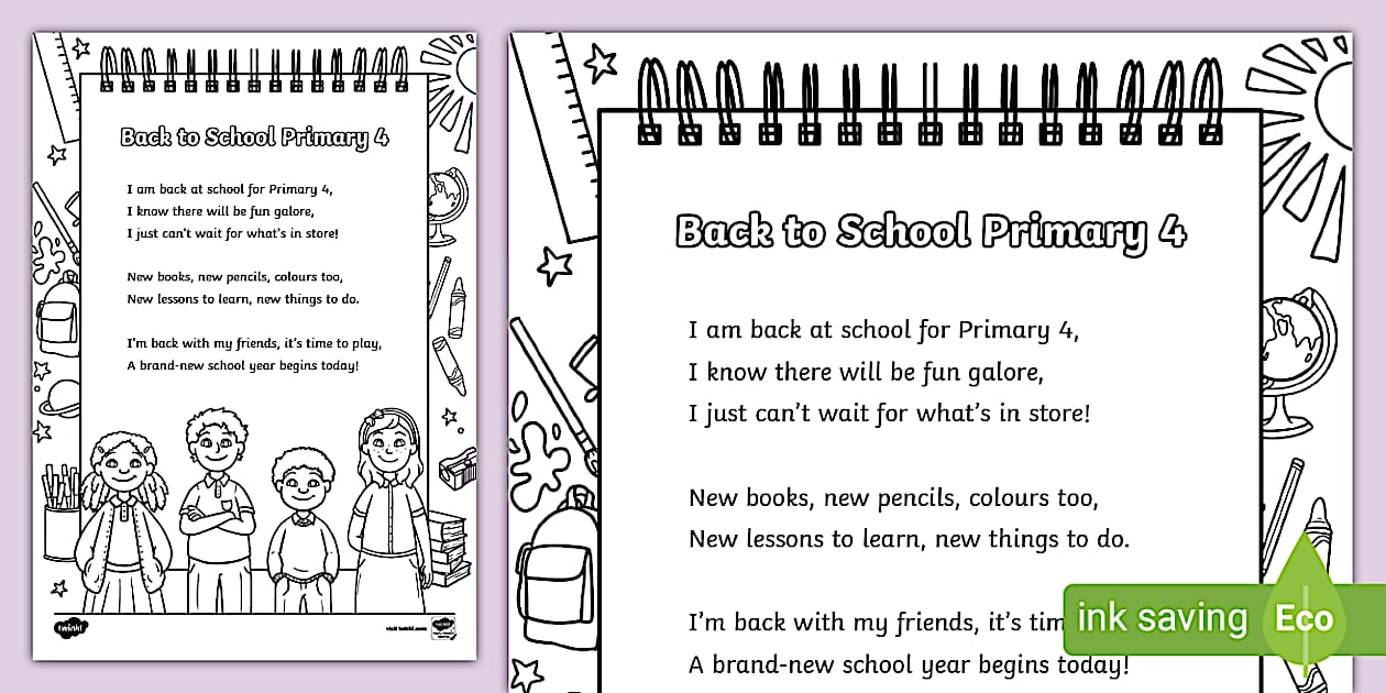 Back to School Primary 4 Poem (teacher made) - Twinkl