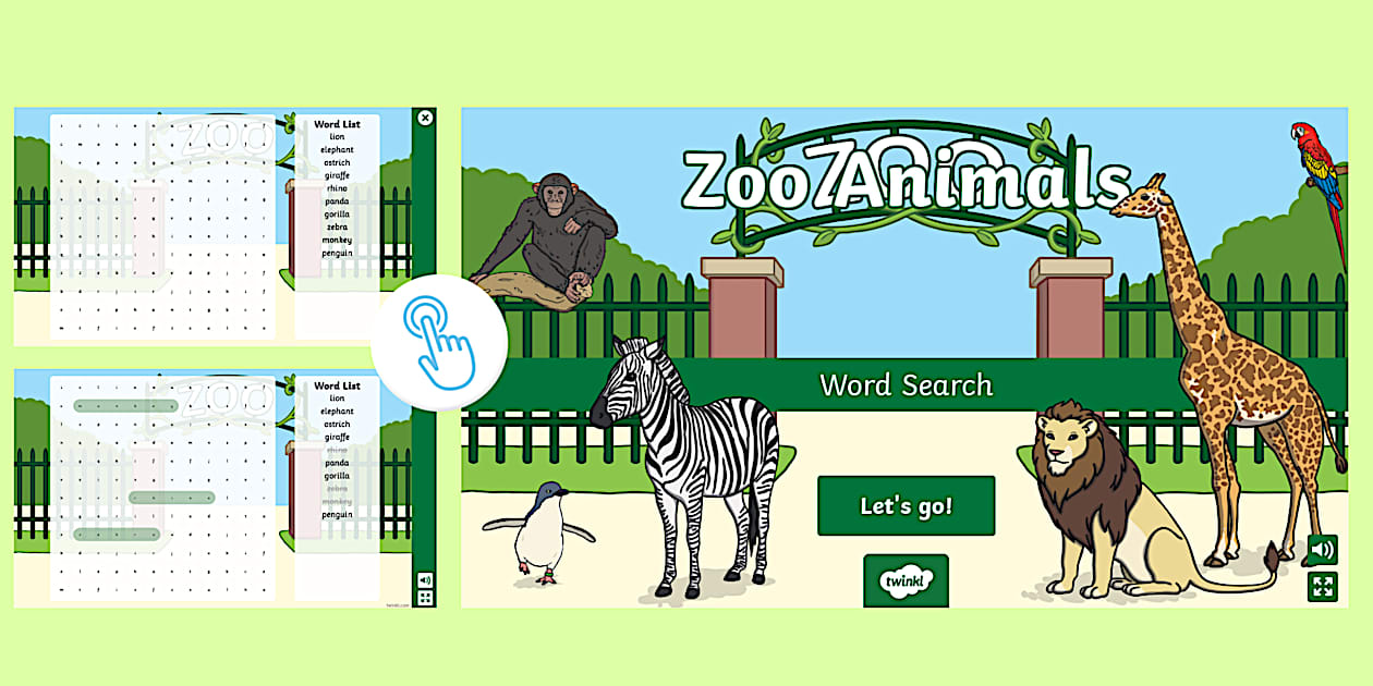 Zoo Animals Interactive Word Search (teacher made) - Twinkl