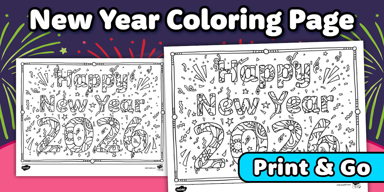 New Year 2026 Mindfulness Coloring Page