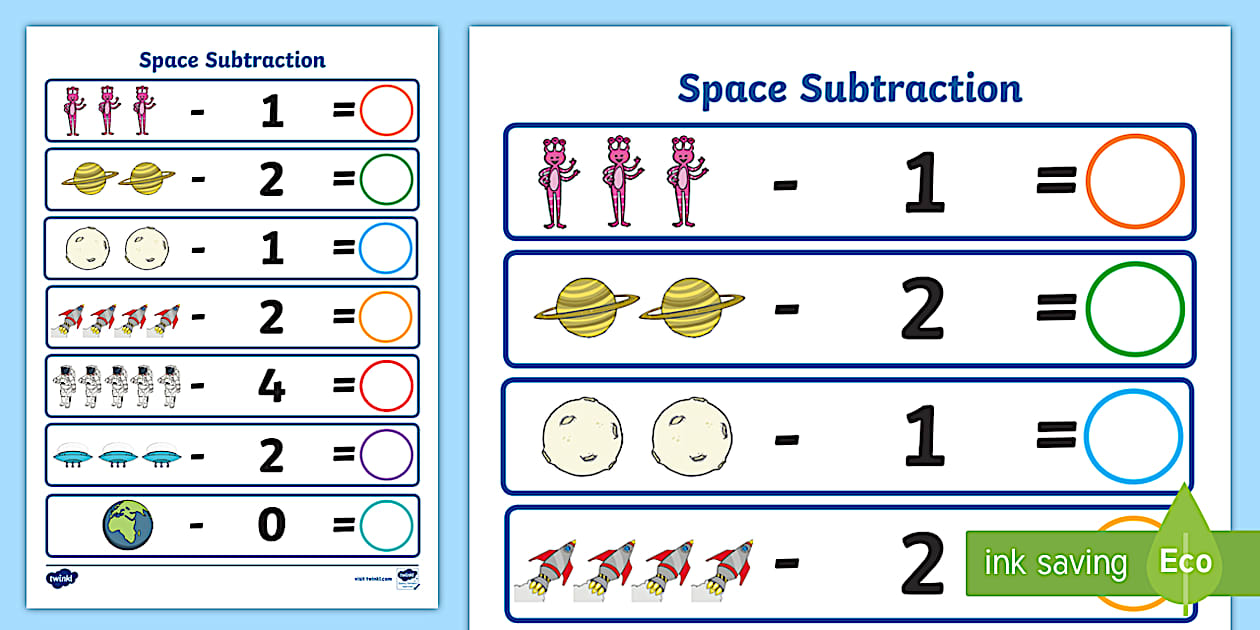 Pictorial Subtraction | Year 1 - Year 2 | Space Subtraction