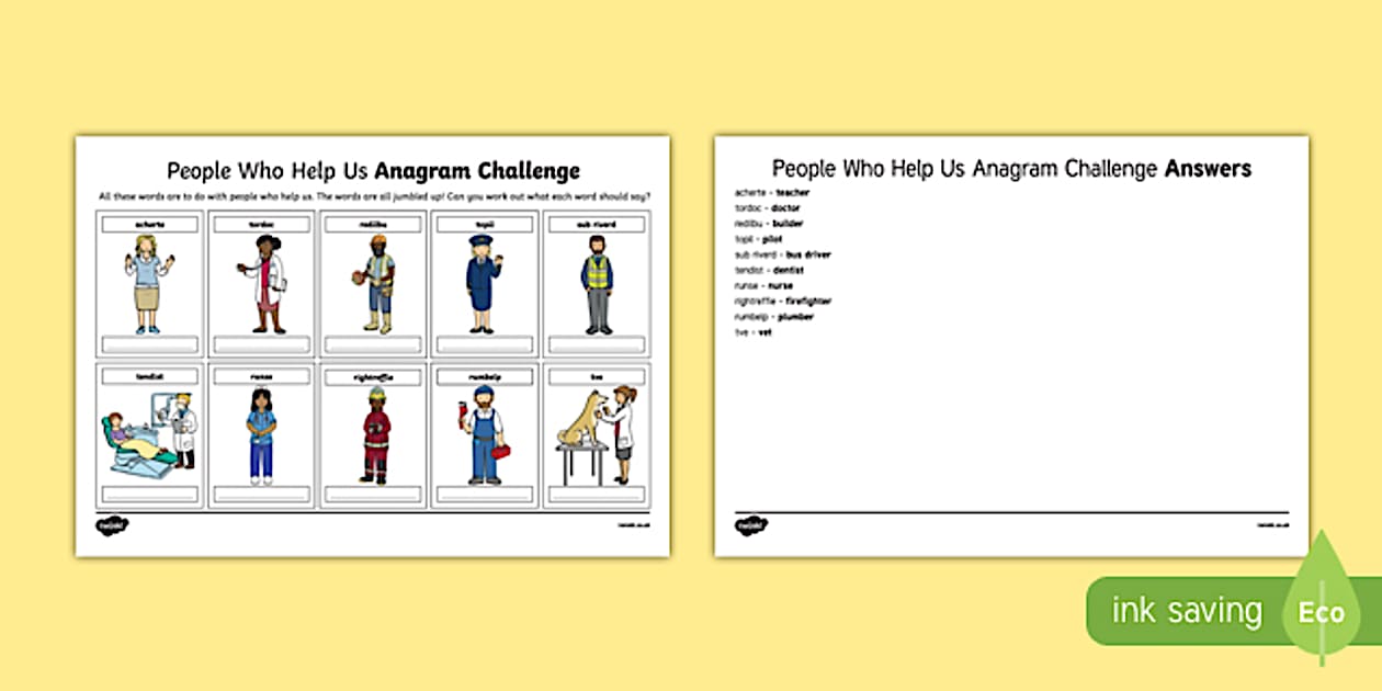 People Who Help Us Anagram Challenge Worksheet / Worksheet, worksheet