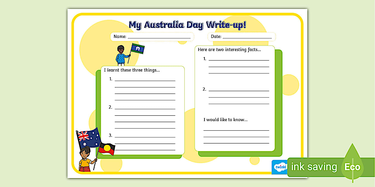 Australia Day Write Up Worksheet - HASS (teacher made)