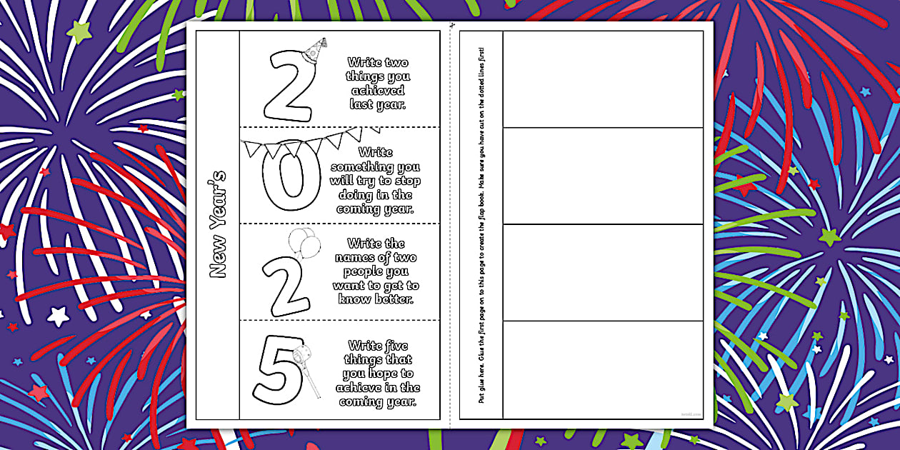 New Year's Flap Book Worksheet: 2025 (Teacher-Made) - Twinkl